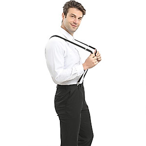 Leadtex Suspenders for Adult Y Shape with Strong Metal Clips Adjustable Elastic Braces Y Style One Size Fits All Wide,White.