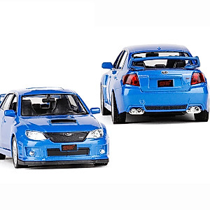 2010 Impreza WRX STI Racing Sports Sedan Diecast Car Model Toy Vehicle 1/36 Scale Metal Pull Back Friction Powered Children’s Die-cast Vehicles Doors Open Toys for Boys Gifts Kids Adults, Blue