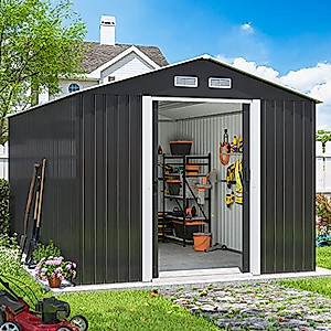 HOGYME 8.5 x 13 FT Large Outdoor Storage Shed, Tall Metal Garden Sheds for Bike, Lawnmower, Garbage Can, Sheds & Outdoor Storage for Backyard Patio Lawn with Lockable Doors and Air Vents, Deep Gray