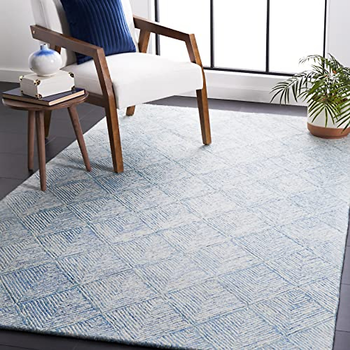Safavieh Abstract Collection Accent Rug - 3' x 5', Blue & Ivory, Handmade Wool, Ideal for High Traffic Areas in Entryway, Living Room, Bedroom (ABT428M)
