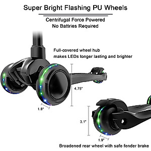 Allek Kick Scooter B03, Lean 'N Glide 3-Wheeled Push Scooter with Extra Wide PU Light-Up Wheels, Any Height Adjustable Handlebar and Strong Thick Deck for Children from 3-12yrs (Black)