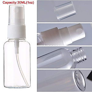 SINIDE Spray Bottles 30 ml/1 oz, 4 Pack Clear Empty Fine Mist Plastic Mini Travel Bottle Set, Portable Refillable Makeup Sprayer Containers for Perfume, Liquids, Aromatherapy, Small Size