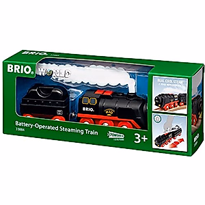 Brio World 33884 Battery-Operated Steaming Train | Toy Train with Light and Steam Effects for Kids Age 3 and Up, Black