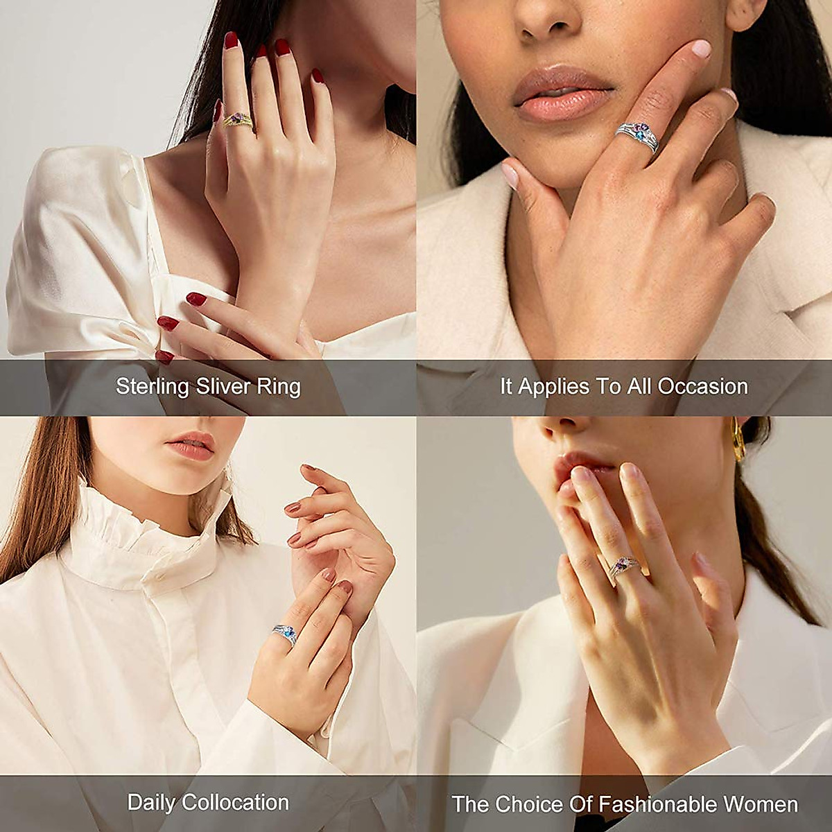 LanM Mothers Day Gifts Mothers Ring 4 Birthstones Mothers Day Ring Custom Mom Rings with 4 Name Personalized Sterling Silver Rings for Women Family Grandmother Rings (Gold, 7)