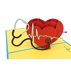 PopLife Healthcare Heart 3D Pop Up Card, For Doctors, Nurses, EMTs, Essential Medical Staff - Hospital Thank You Note - Pop Up Valentines Card - Anniversary Pop Up Mother's Day Card, Happy Birthday