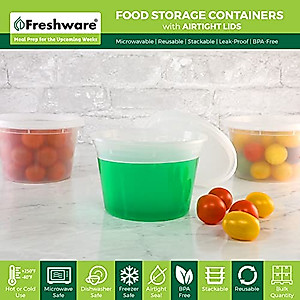 Freshware Food Storage Containers [12 Pack, 48 oz] Plastic Deli Containers with Lids, Slime, Soup, Meal Prep Containers, BPA Free, Stackable, Leakproof, Microwave, Dishwasher and Freezer Safe