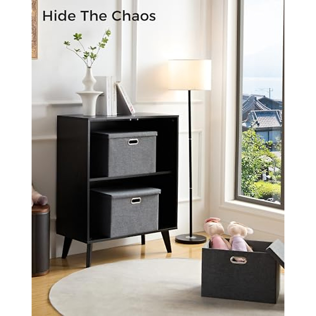 FABINADO Storage Bins with Lid, Fabric Closet Organizer, Foldable Storage Container, 2 Pack, Anthracite Gray,16.9''x12.2''x11.4''