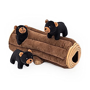ZippyPaws Burrow, Woodland Friends Black Bear Log - Interactive Dog Toys for Boredom - Hide and Seek Dog Toys, Colorful Squeaky Dog Toys for Small & Medium Dogs, Plush Dog Puzzles