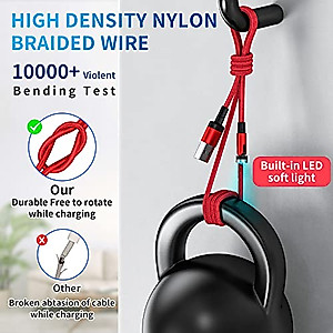 HYDOOD Magnetic Charging Cable (5-Pack, 10/10/6.6/3.3/1.6FT), 540° Rotation Magnetic Phone Charger Cable with LED Light Compatible with Micro USB, Type C and iProduct Device | Red Nylon-Braided Cord