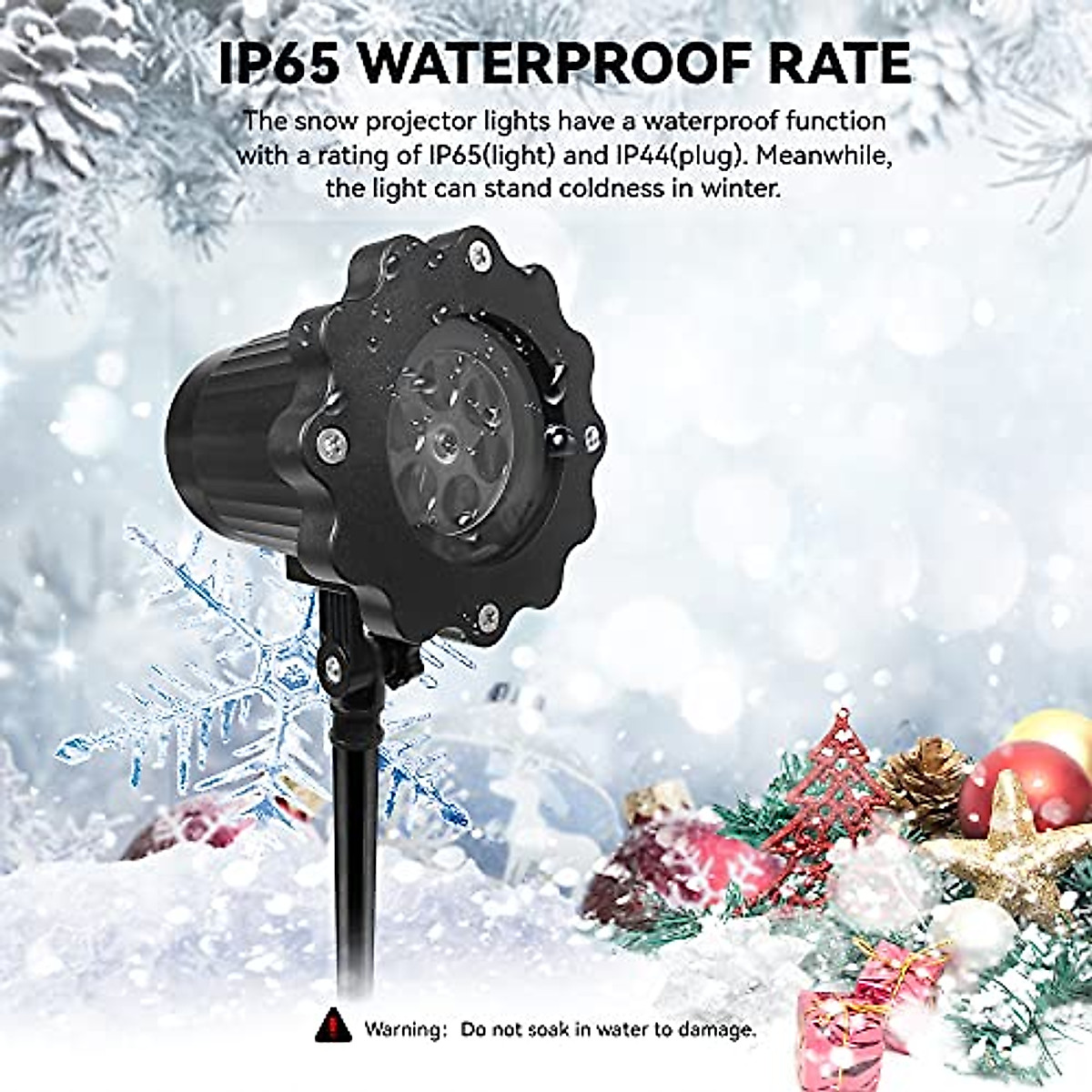 Snowfall LED Light Projector, Christmas Snowflake Rotating Projector Waterproof White Snow Effect Spotlight Outdoor Landscape Decorative Lighting for Patio, Garden, Halloween, Christmas, Holiday