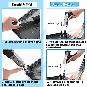 3 Levels Adjustable Folding Step Stools for Adults, Sturdy Metal RV Step Stool, Safer Foldable Small Kitchen Stepping Stool for Kids Seniors Bed, Multi-Use Office Foot Stool under Desk by Double Elite