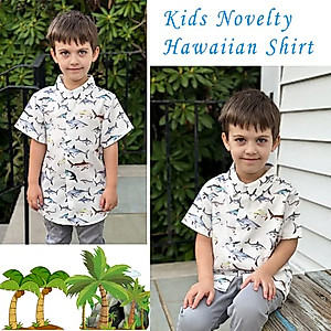 9-10 Years Old Boys Button Down Shark Shirt Short Sleeve White Blouse for Teenagers Cool Clothing Big Children School Holiday Party Tops Tee Beach T Shirt
