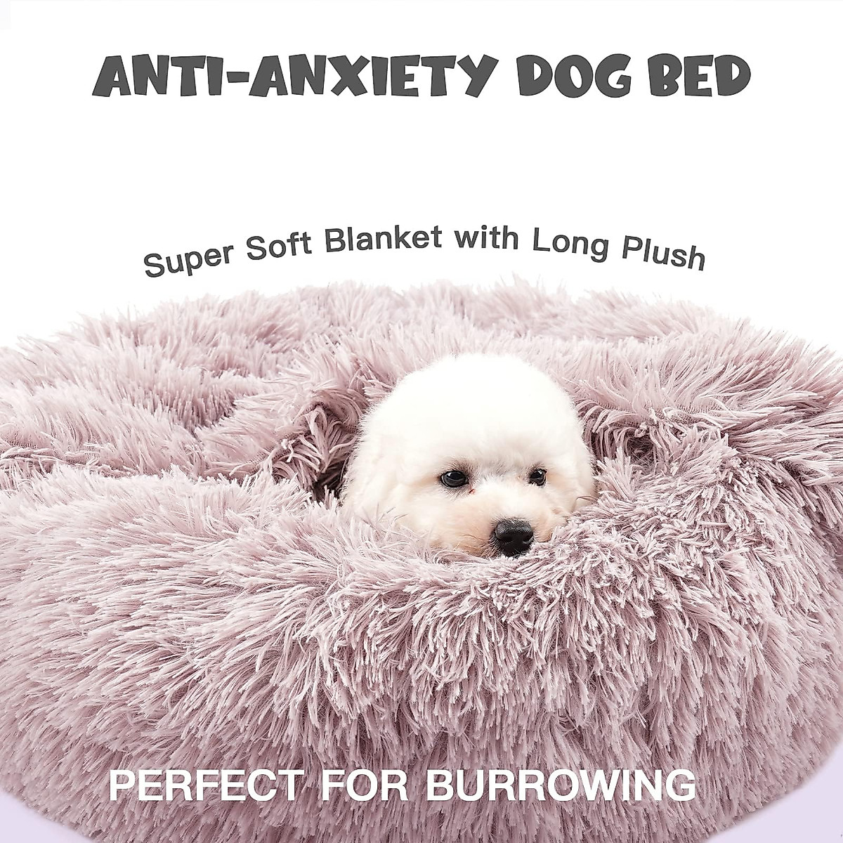 Himax Dog Beds for Small Dogs, Donut Dogs Beds with Blanket Attached, Calming Dog Bed Washable (20"/26"/35") Beige