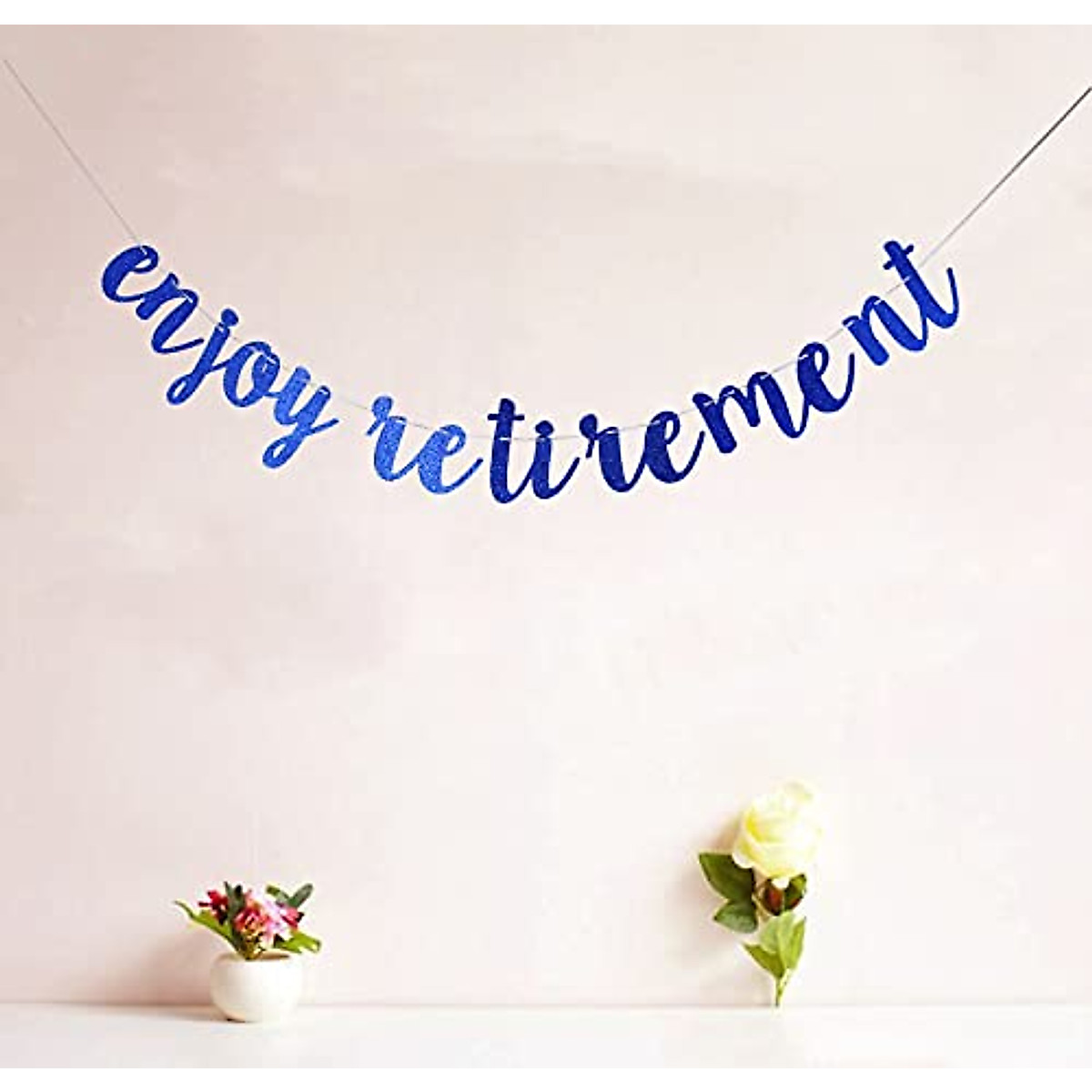 Starsgarden Enjoy Retirement Glittery Blue Banner, Happy Retirement, I'm Retired, Goodbye Tension Hello Pension, Goodluck We Will Miss You Retirement Party Hanging Paper flag(Blue Retirement)