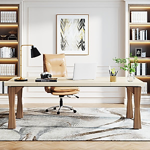 Tribesigns Executive Desk, 71" W x 35" D Large Office Desk, Modern Computer Desk Conference Table Meeting Room Table, Business Furniture for Home Office, Cream White and Walnut