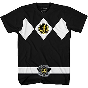 Power Rangers Mighty Morphin Black Boys Youth Armor Costume T-Shirt (LG, Black)