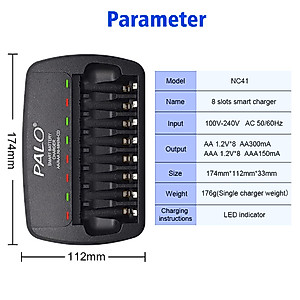 8 Bay AA AAA Battery Charger Independent Slot for 1.2V Double A and Triple A Ni-MH Rechargeable Batteries