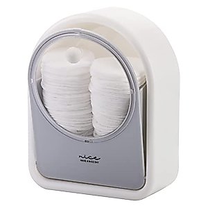 Tecbeauty Cotton Swab Holder Clamshell Qtip Cotton Pads Organizer Bathroom Storage Container- Wall Sticky Mounted (White)