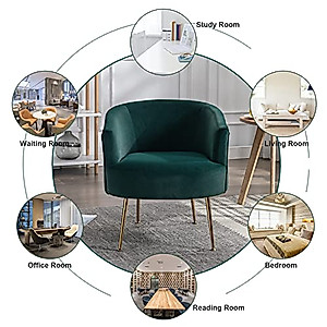 KIVENJAJA Accent Barrel Chair, Modern Velvet Upholstered Club Armchair, Arm Chairs for Living Room Bedroom Small Space Plush with Golden Metal Legs, Dark Green