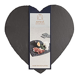 Artesà Heart-Shaped Slate Serving Platter, Hand-Finished Serveware Centrepiece - 25 cm (10") Grey