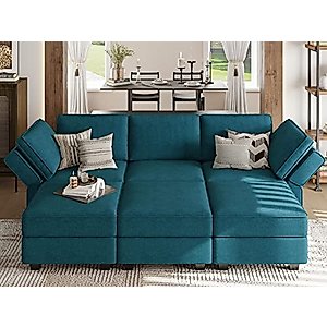 Belffin Modular Sofa Bed Modular Sectional Sleeper Sofa Convertible Sectional Couch Bed Set with Reversible Chaise Peacock Blue