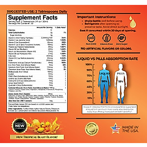 Mega Premium Liquid Multivitamin | Natural Immune Support Vitamin w/ 1333% Vitamin C, 200% D3, Zinc + 20 Vitamins, 70 Minerals, & 21 Amino Acids | Sugar Free | Orange Flavor | 98% Absorption | 32 Serv