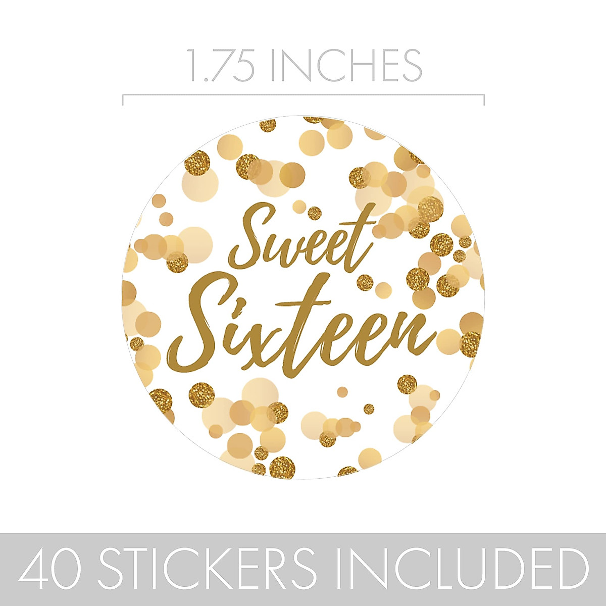 White and Gold Sweet 16 Birthday Stickers, Happy 16th Birthday Party Favor Labels, Sweet Sixteen - 40 Count