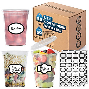 Trusted All Goods [25Sets - Clear Plastic 32 oz Deli Containers with Lids & One (1) Label Sheet - Leakproof BPA Free - Deli Container with Lids 32 oz - Freezer and Dishwasher Safe
