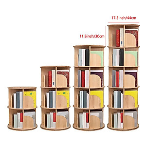 DELLMAO Rotating Bookshelf 3 Tier 360 Display Floor Standing Wood Bookcase Corner Storage Rack for Adults Kids Multi-Functional Bookshelf Organizer