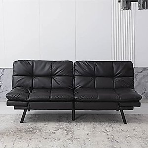 MLILY Modern Futon Sofa Bed, Convertible Sofa Loveseat with Adjustable Backrest and Armrest, Memory Foam Sleeper Couch Bed for Office, Living Room, Bedroom and Sitting Room, Black
