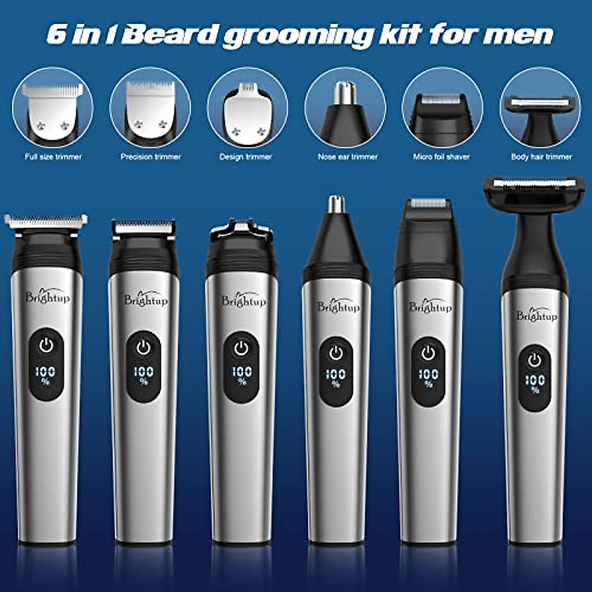 Brightup Beard Trimmer for Men - 22 Piece Beard Grooming Kit with Hair Trimmer, Hair Clippers, Electric Razor - IPX7 Waterproof Shavers for Mustache, Face, Nose, Ear, Body - Ideal Mens Gifts, YH-7282