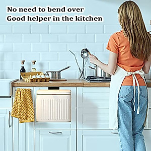 Hanging Kitchen Trash Can with Lid, Sapouni Small Compost Bin for Countertop or Under Sink 1.05 Gallon/4L Wall-Mounted Kitchen Garbage Can Stainless Steel Mini Waste Bins (Milky white，Vertical stripe)