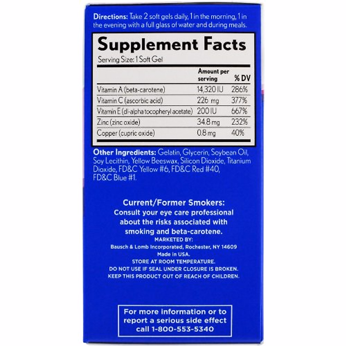 Bausch + Lomb PreserVision AREDS Eye Vitamin & Mineral Supplement, 120 Count Bottle (Soft Gels)