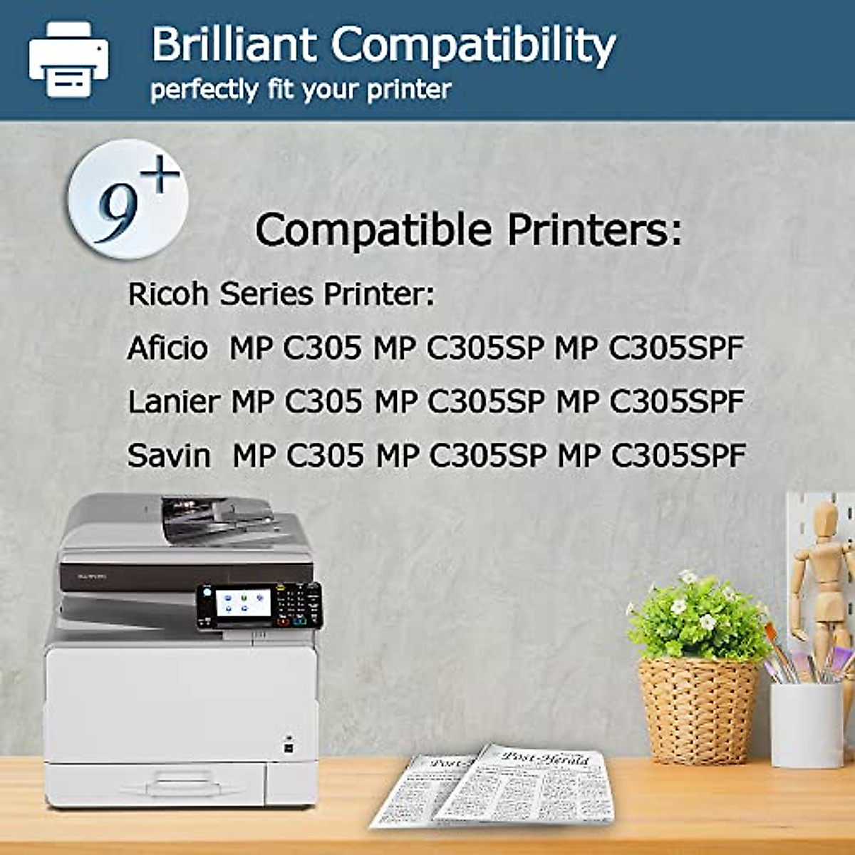 Leize Compatible Toner Cartridge Replacement for Ricoh MP C305 MP C305SP MP C305SPF Series Printers for Ricoh 841621 841591 841592 841593 Toner - Black 12,000 & Color 4,000 Pages [KCMY-4PACK]