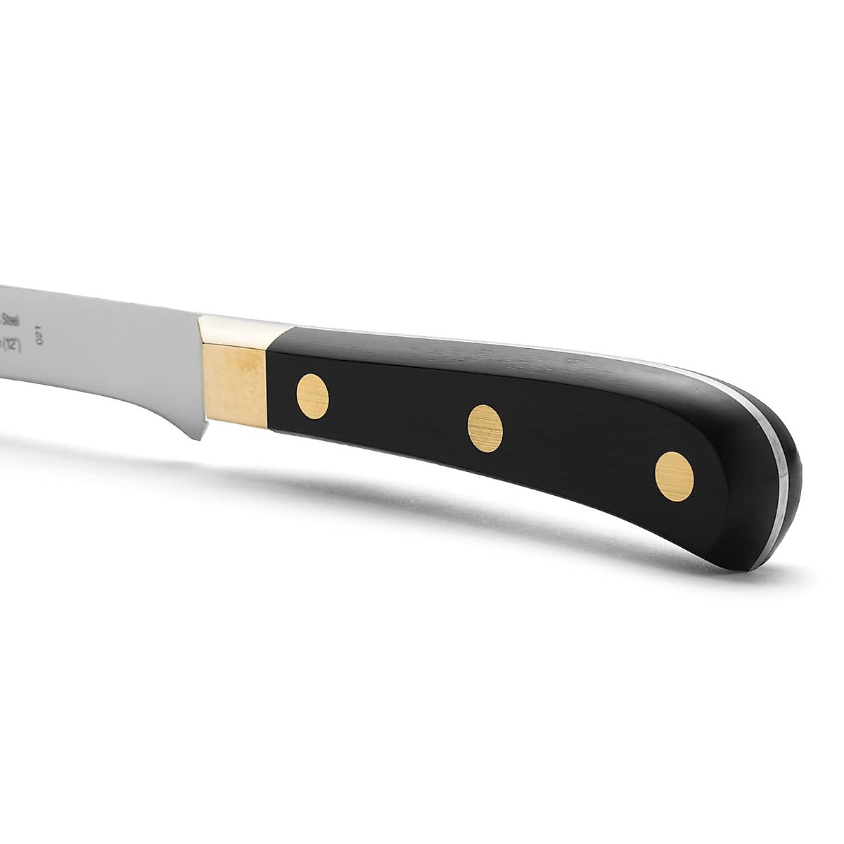 ARCOS Carving Knife 12 Inch Stainless Steel. Ham Slicer Knife for Cutting Ham and Meat. Ergonomic Polyoxymethylene Handle and 300mm Blade. Series Regia. Color Black/Gold