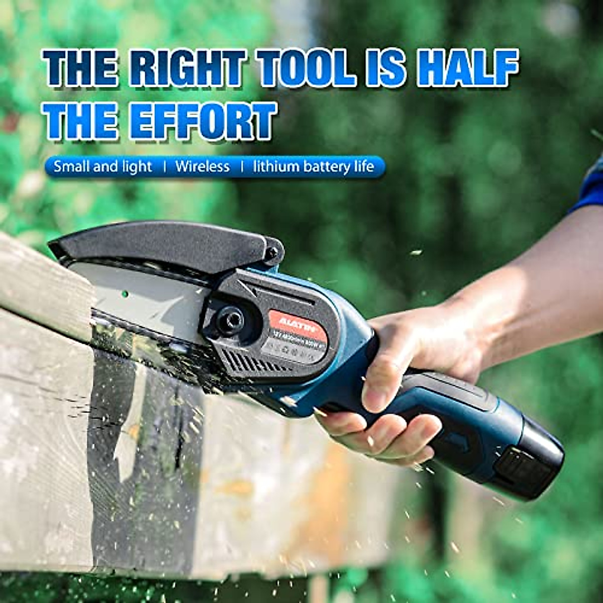 ALATIN Mini Chainsaw Cordless 4Inch ,electric Handheld Chainsaw with 2Pcs Chargeable Batteries,powered by a 12V 1500mah battery, used for wood cutting, tree trimming, gardening(2 chains)