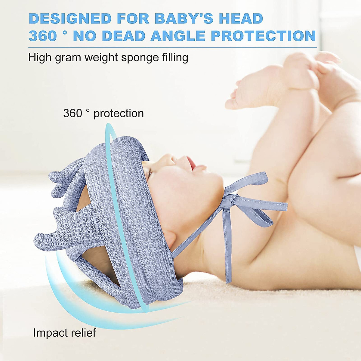 Baby Infant Toddler Head Protector Breathable Headguard Cute Hat, Adjustable No Bumps Safety Hat Head Cushion Bumper Bonnet for 6-36 Months Crawling Walking (Deer Blue)