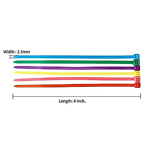 600pcs (100 per color) Small Colored Zip Ties 4 Inch Multi-Color Zip Wire Tie for Deco Mesh Wreath Supplies, Colorful Plastic Ties Yellow, Blue, Red, Green, Pink, Purple Zip Ties
