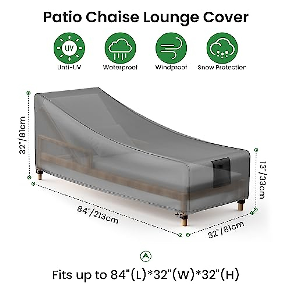 Mrrihand Chaise Lounge Cover, Outdoor Furniture Covers For Winter, Patio Lounge Chair Cover Waterproof and UV Resistant, Heavy Duty Outdoor furniture covers with Air Vent 2 Pack - 84L x 32W x 32H inch