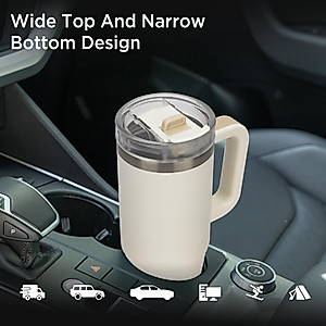 Tyeso 30 oz Tumbler with Handle, Straw and Lid - Leak Resistant Insulated Stainless Steel Water Bottle, Car Cup Holder Friendly Travel Coffee Mug White - Gifts for Men & Women