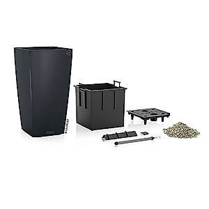 Lechuza 13164 Cubico Color 22 Self-Watering Planter for Indoor and Outdoor Use, 9" x 9" x 16", Slate Matte