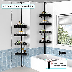 KEGII Shower Caddy Corner Tension Pole - Shower Organizer Rustproof, Black Shower Shelves Free Standing, Inside Shower Rack Shampoo Holder, Shower Storage Adjustable