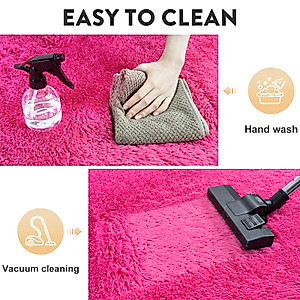 Shaggy 8x10 Area Rugs, Hot Pink Rug-Fuzzy Rugs for Kids Bedroom, Soft Play Nursery Area Rug for Girls, Shag Area Rugs Non Slip, Fluffy Faux Fur Rug Carpet