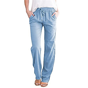 MGBD Wide Leg Pants for Women Business,Linen Pants for Women Petite Taper Leg,Beach Pants for Women Casual Summer,Linen Pants for Women Ankle Length,Ladies Pants with Elastic Waistband