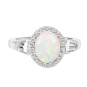 CloseoutWarehouse Oval Cubic Zirconia Halo Ring Sterling Silver (Comes in Colors) (White Simulated Opal, 15)