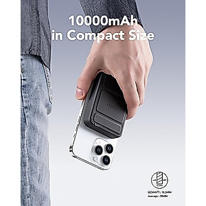 GOWATT Snap Power Bank, 10000mAh 20W MagSafe Compatible Battery Pack with a Foldable Stand, Fast Charging and Portable Magnetic Power Bank, Compatible for iPhone 12/13/14/15 Series, Black