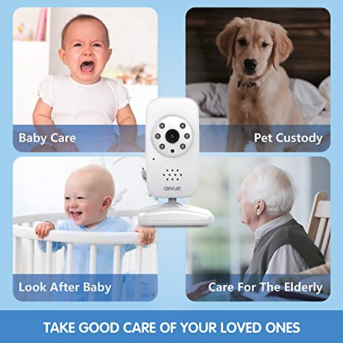 Axvue Video Baby Monitor, Slim Handheld, Non-Slip Design, 2.8" Vertical Screen Monitor & 2 Camera, Range up to 1000ft, 12 Hour Battery Life, 2-Way Talk, Night Vision, Temperature Monitor, No WiFi.