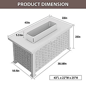 UPHA Patio Propane Gas Concrete Fire Pit Table, with Pit Cover, 50000 BTU Auto-Ignition Fire Table,White Beige
