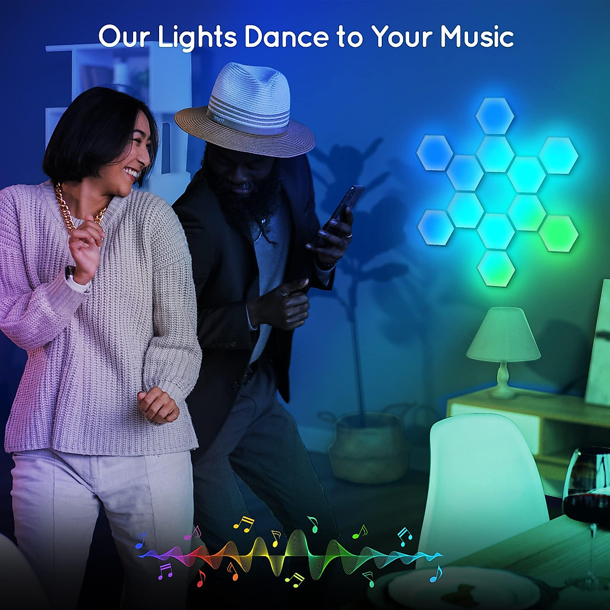 Lumoonosity LED Hexagon Lights - Dream Color Hexagon LED Light - Music Sync Color Changing Hexagon Wall Lights - RGB Hexagon Lights for Bedroom, Gaming Room - Cool Hexagon Wall Panels