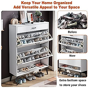 UZUGUL Shoe Cabinet for Entryway,Slim Shoe Storage Cabinet with 2 Flip Drawers and a Top Storage Drawer, Freestanding Shoe Rack Cabinet Storage Organizer with Adjustable Shelf for Entryway
